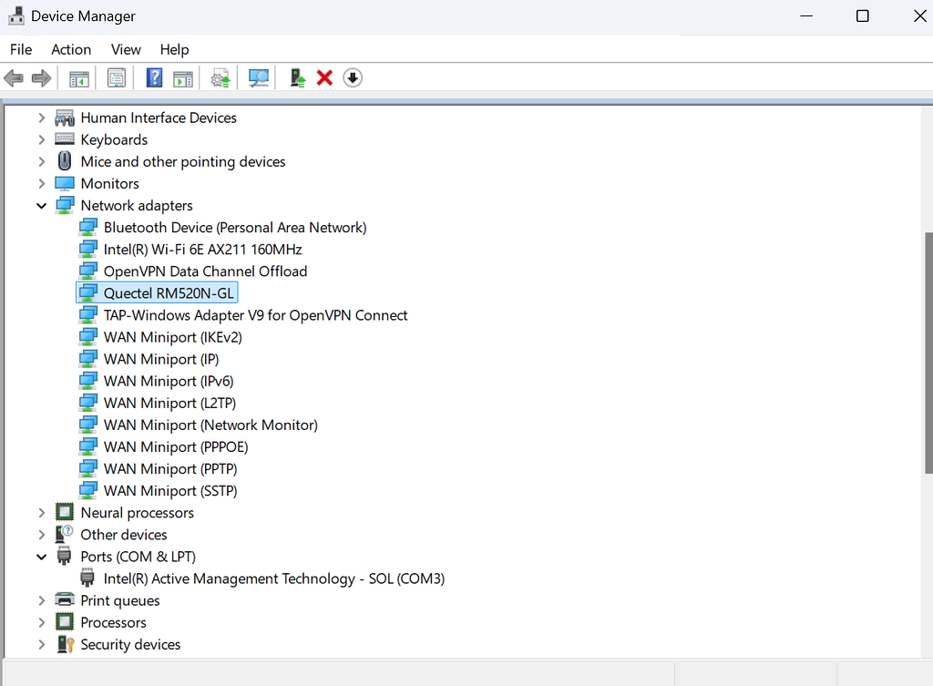 RM520N-GL how to enable COM Port Windows? - 5G Module - Quectel Forums