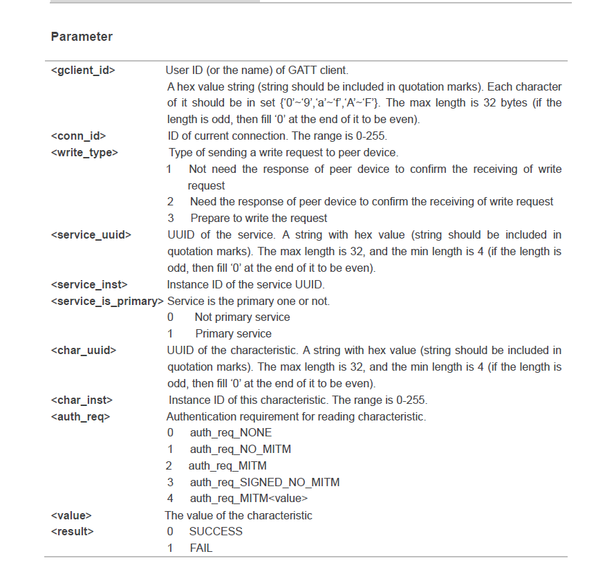 AT+QBTGATCWC result fail, module MC60E - GSM Module - Quectel Forums