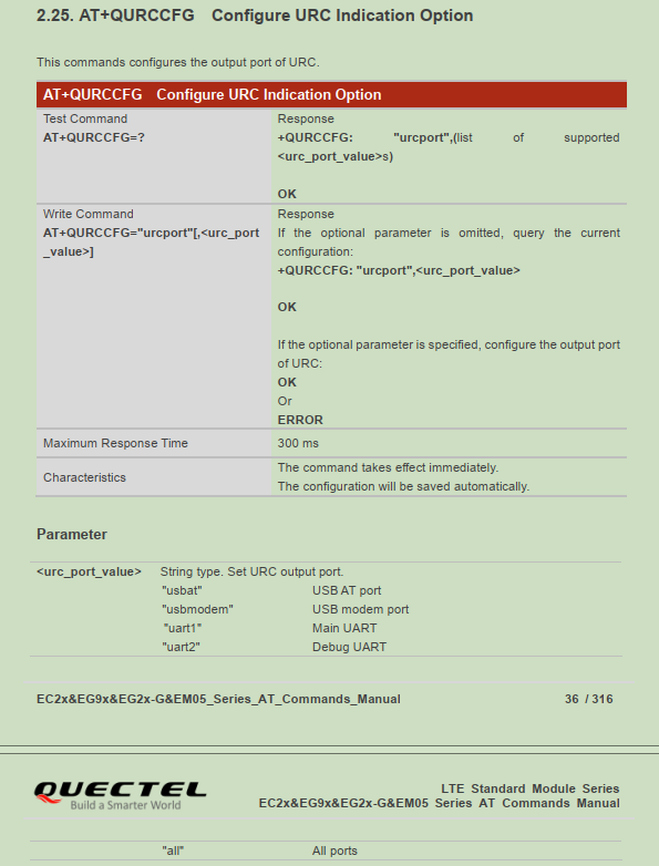 AT+QCFG="urc_cause_support" URC message Format - LTE Standard Module ...