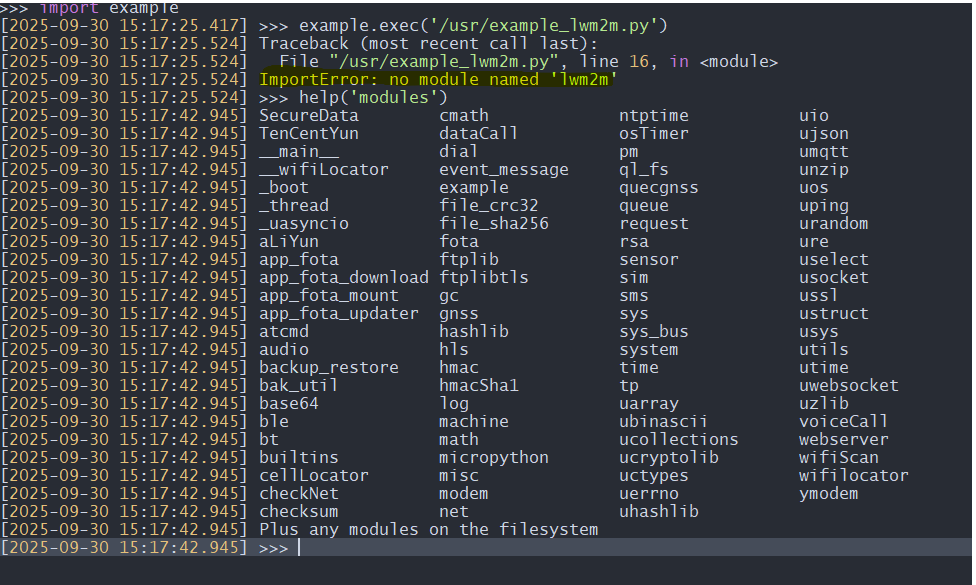 Import error for QuecPython modue "lwm2m" on EC200U-EU AA - QuecPython - Quectel Forums